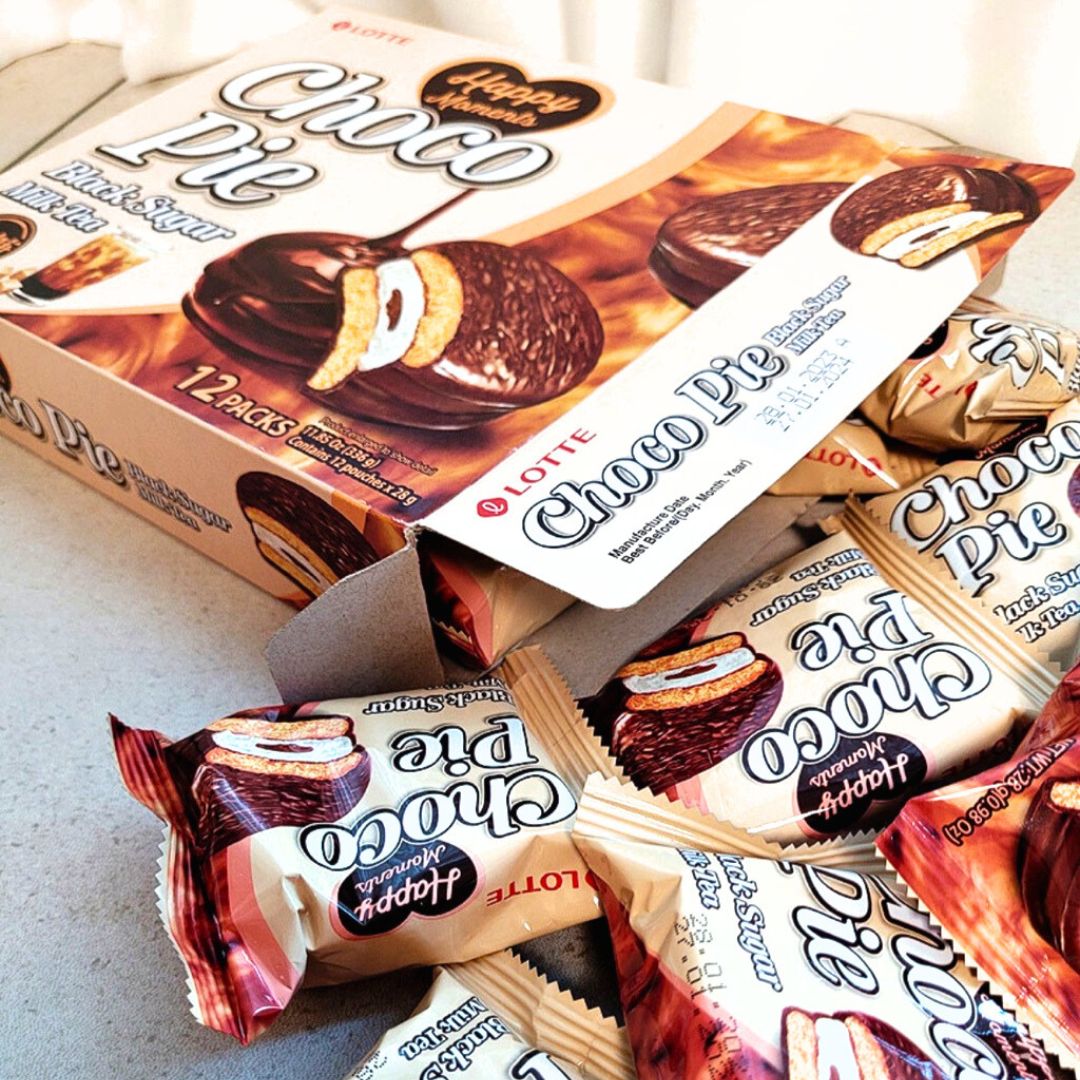 Lotte Choco Pie Black Sugar Milk Tea 336 g – Sabor Bubble Tea doce ...